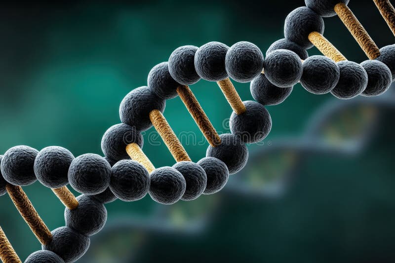 Futuristic Molecular Dna Chain Rendered in Turquoise and Black ...
