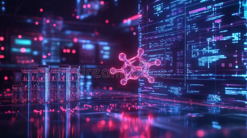 Futuristic Molecular Structure Data Analysis Display Stock Illustration - Illustration of ...