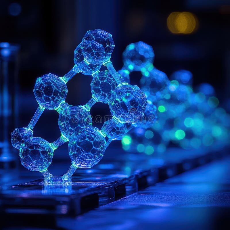 Futuristic Molecular Structure with Glowing Blue Design Elements Stock ...