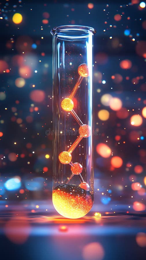 Futuristic Molecular Structure in a Test Tube with Glowing Particles ...