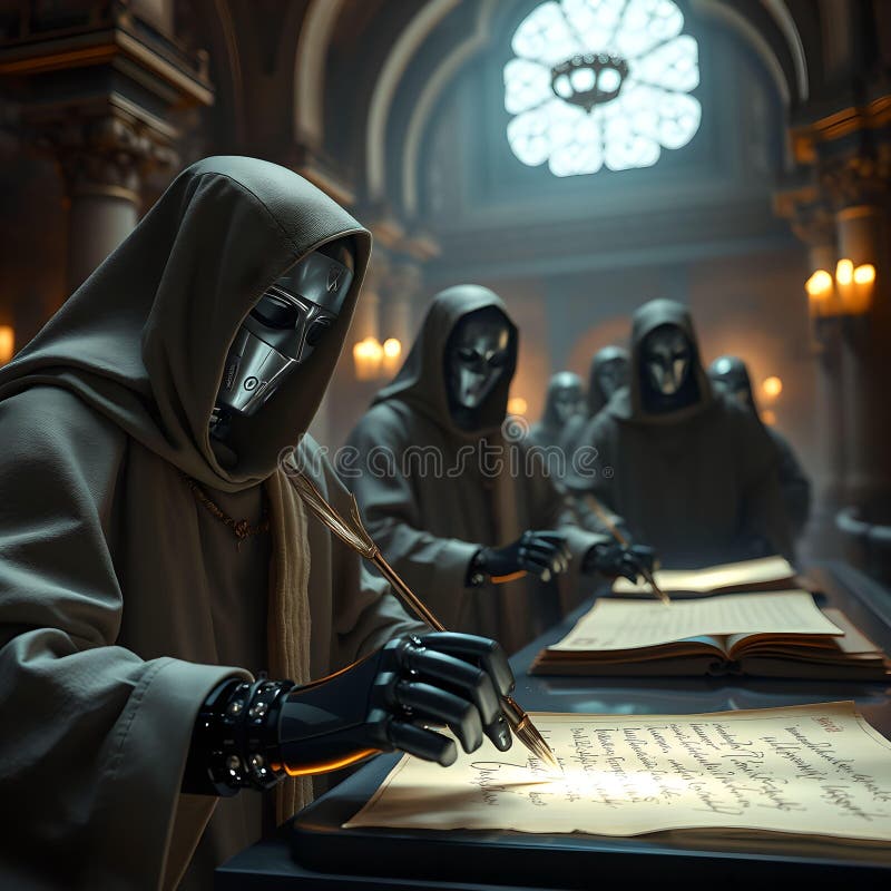 Futuristic Monastery: AI & Ancient Scrolls Unite Stock Image ...