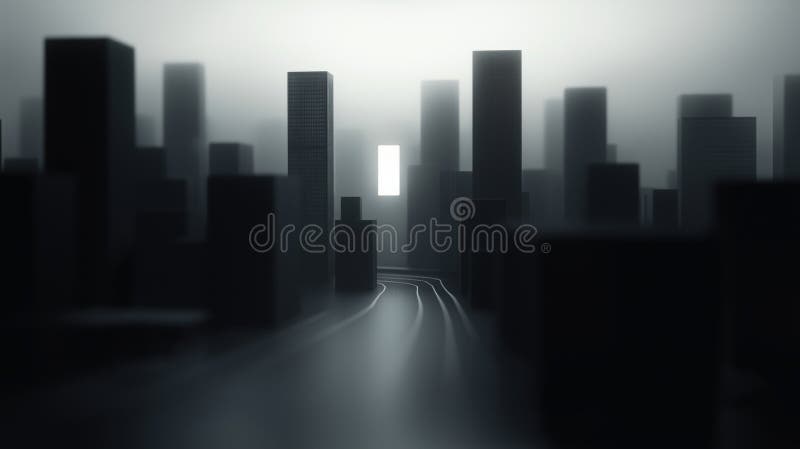 Futuristic Monochrome Cityscape Highlighting a Singular Illuminated ...