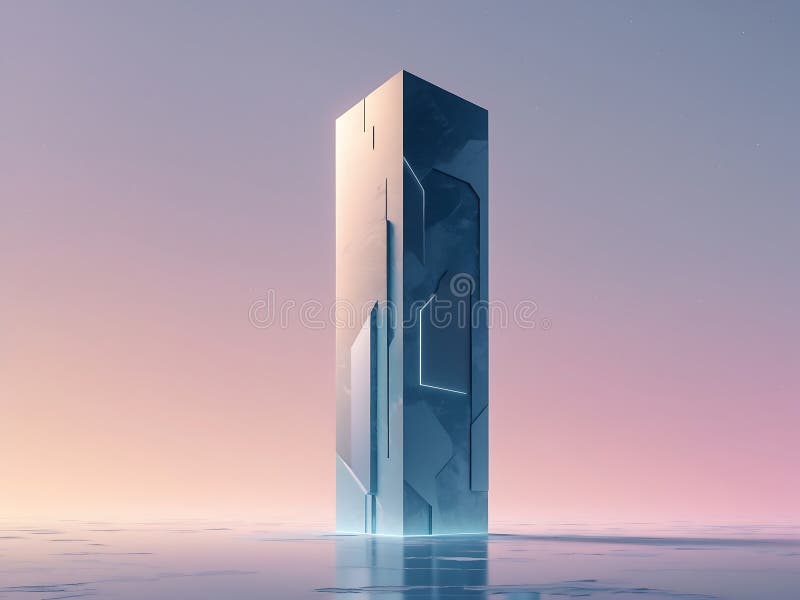Futuristic Monolith Standing on Water with Soft Sky Reflection Stock ...
