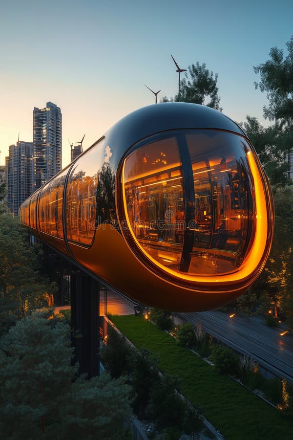 A Futuristic Monorail System Connects a Pedestrian Pathway Powered by ...