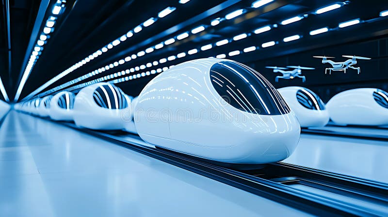 Futuristic Monorail System in High-Tech Metropolis Stock Illustration ...