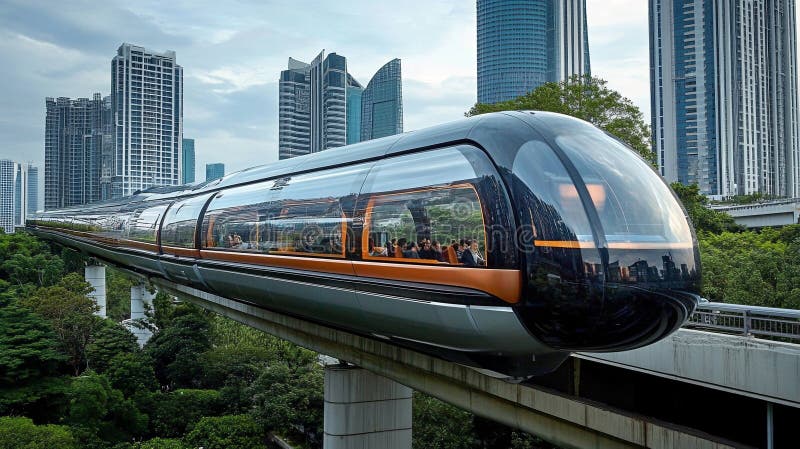 Futuristic Monorail System Weaving City Underglass Tubes Stock Photos ...