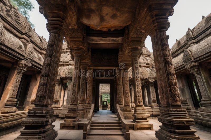 Futuristic Monument, with Towering Columns and Intricate Carvings Stock ...