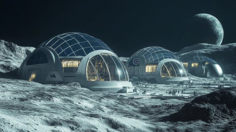 Futuristic Moon Base with Domes and Solar Panels Designed for Human ...