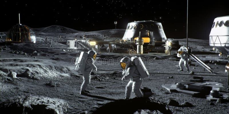 A Futuristic Moon Base with Sleek Habitats, Glowing Walkways, and ...