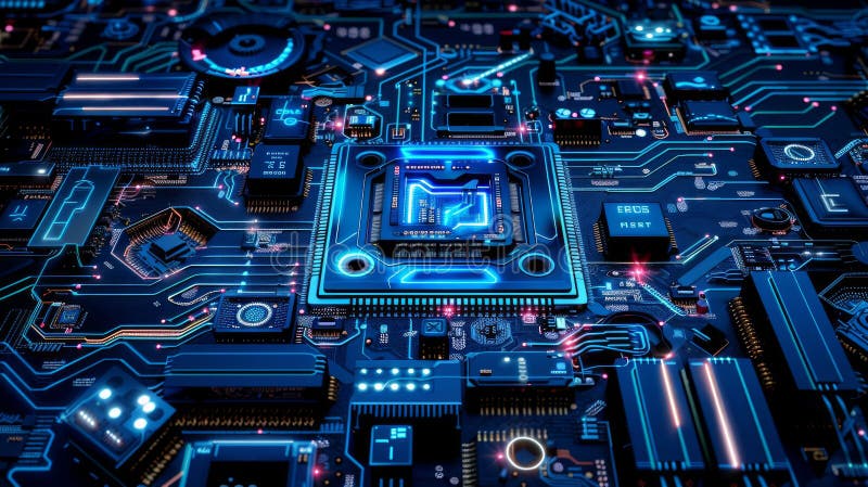 Futuristic Motherboard Circuitry, AI Microchip Tech, Blue Glow Stock ...