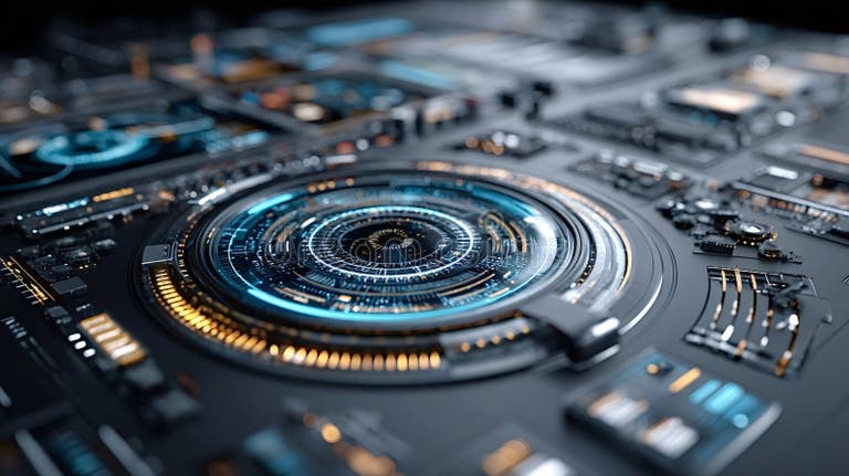 Futuristic Motherboard Cpu Processing Data with Hud Elements Stock Image - Image of background ...