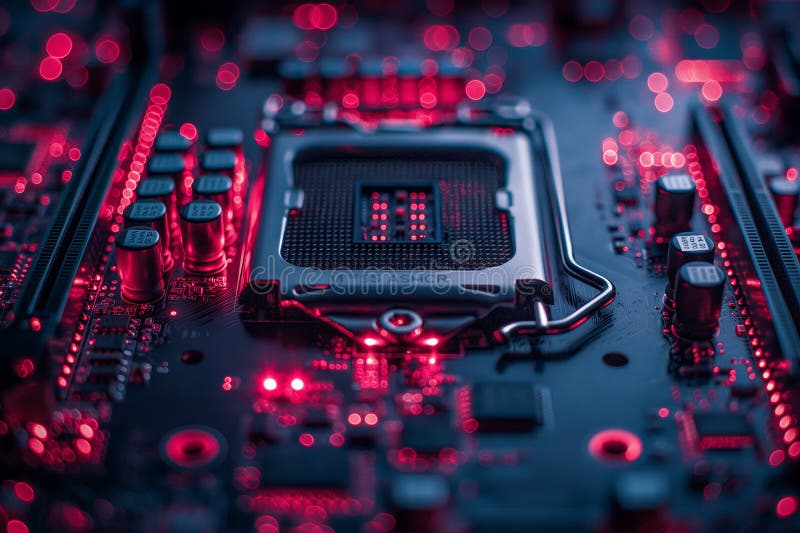 Futuristic Motherboard with Highlighted CPU and Circuits Stock Photo ...