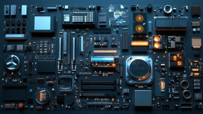 A Futuristic Motherboard with Integrated Components and Glowing Lights ...