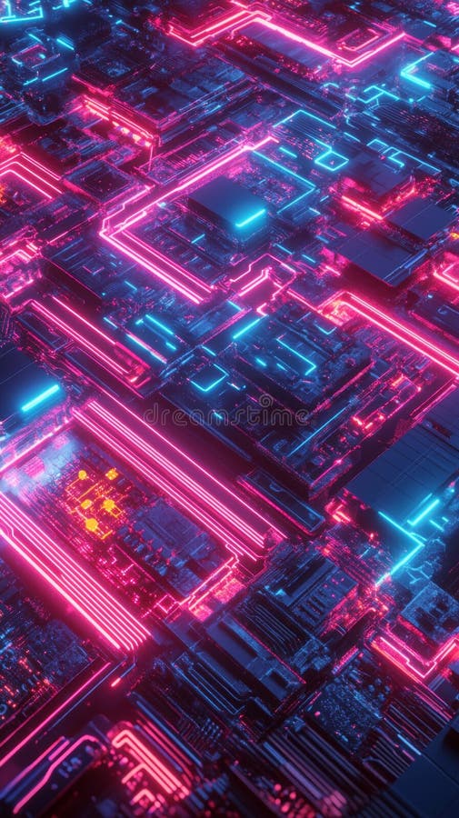Futuristic Motherboard with Neon Pink and Blue Circuits Stock Photo ...