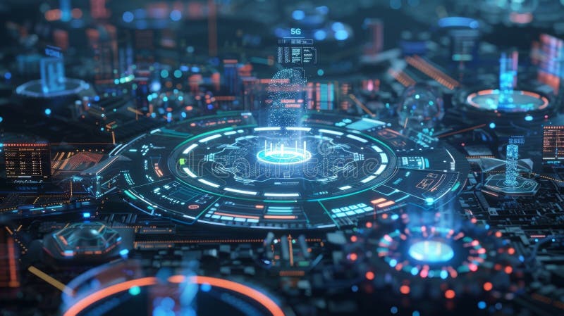 Futuristic Motherboard Processing Data with Hologram and 5g Label ...
