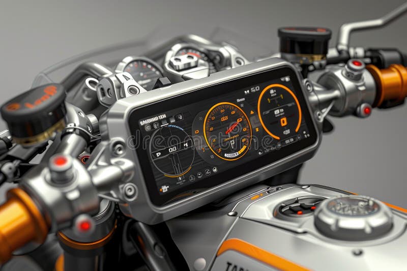 Modern Motorcycle Dashboard Display with Orange Accents Stock ...