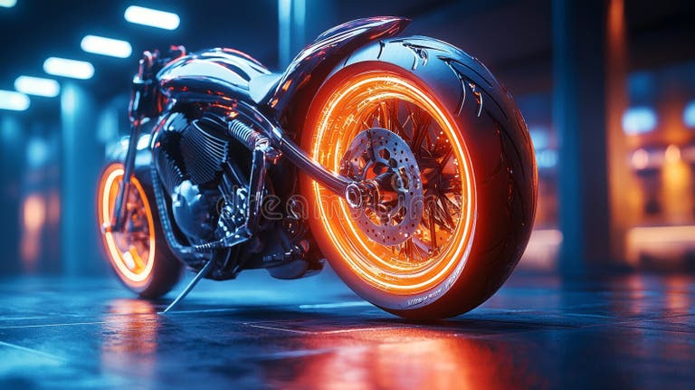 Futuristic Motorcycle Engineering with Illuminated Wheel in High-tech ...