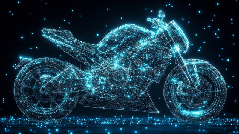 Futuristic Motorcycle Formed by Glowing Lines and Points, Representing ...