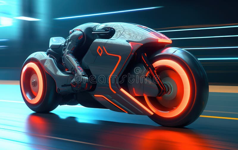 Futuristic Motorcycle Speeding through Neon Cityscape. Created by ...
