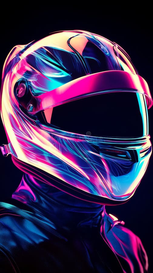 Futuristic Motorcycle Helmet with Neon Lights, Abstract Design Stock ...