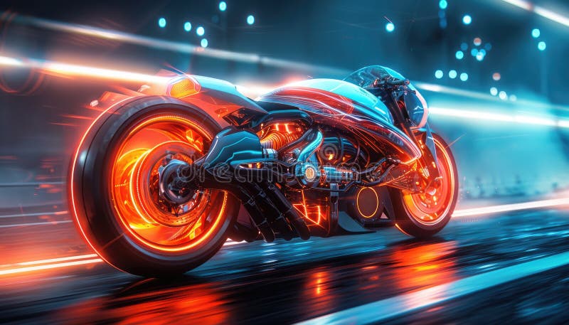 A Futuristic Motorcycle with Neon Lights on the Wheels and Body by AI ...