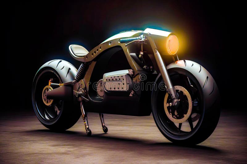 Futuristic Motorcycle is Shown with Light on it S Headlight. Generative ...