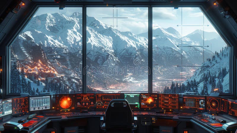 Futuristic Mountain Command Center Generative AI Stock Image - Image of ...