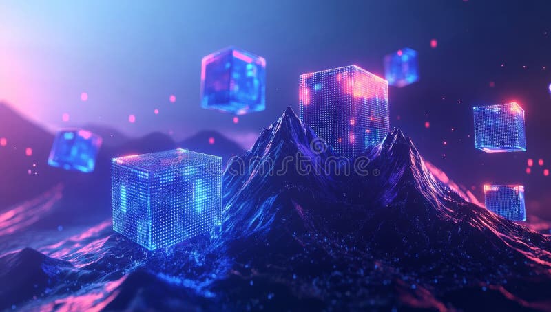 Futuristic Mountain Scenery Visualized in Three Dimensions Stock Photo ...