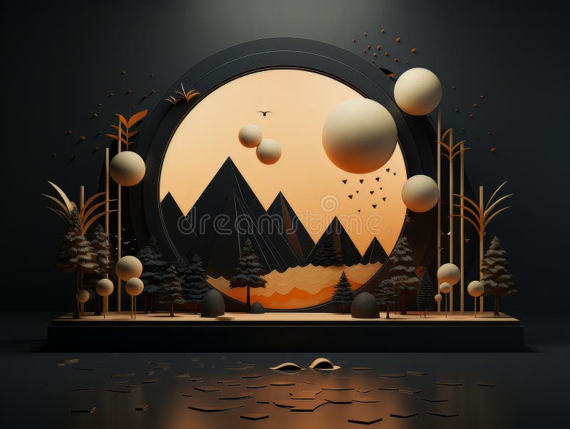 Futuristic Mountains in Black and Gold Colors, Abstract Geometric ...