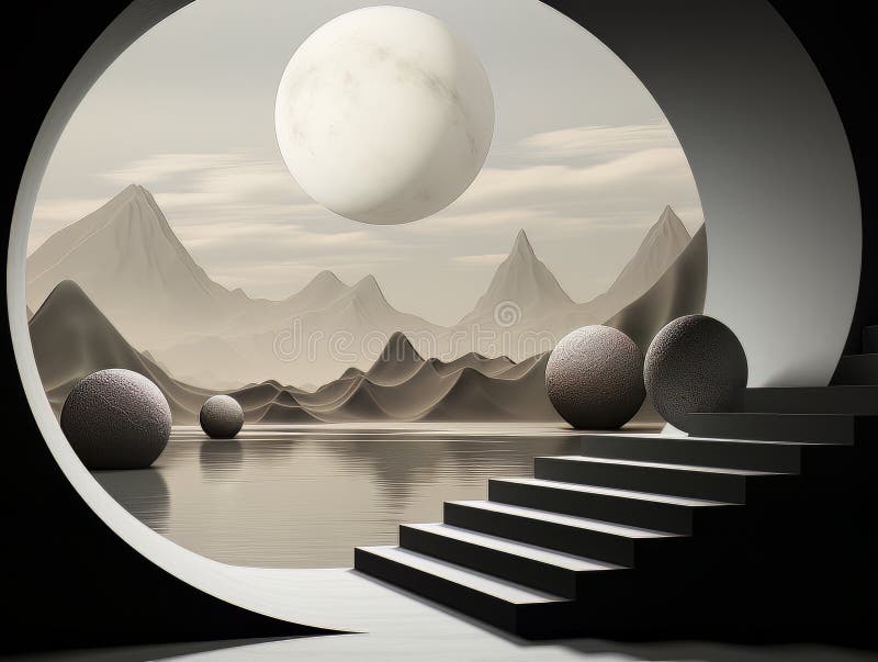 Futuristic Mountains in Black and White Colors, Abstract Geometric ...