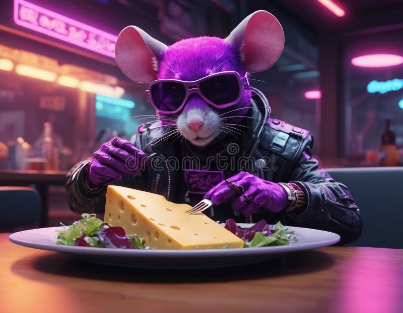 Futuristic Mouse Sitting in a Restaurant and Having Dinner with Cheese ...