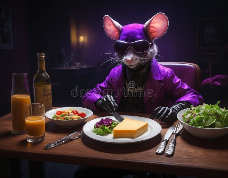 Futuristic Mouse Sitting in a Restaurant and Having Dinner with Cheese ...