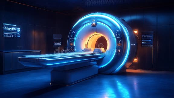 Futuristic MRI Machine with Glowing Blue Ring Representing Advanced ...