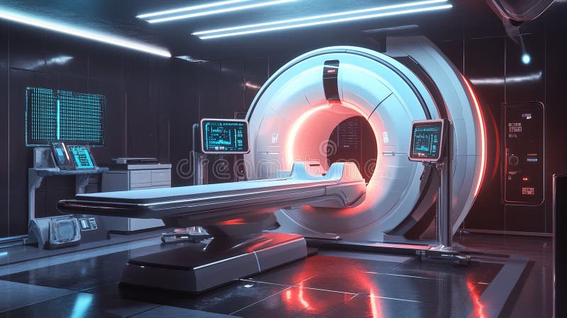 A Futuristic MRI Scanner with Sleek Designs and Glowing Displays Stock ...