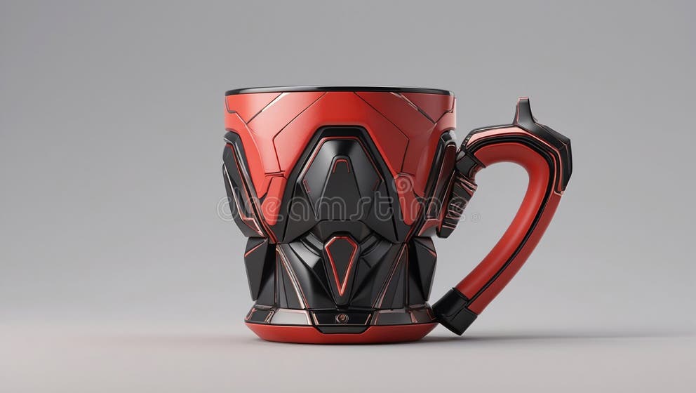 A Futuristic Mug with a Bold Red and Black Color Scheme and an Angular ...