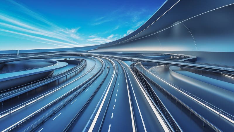 Futuristic Multi-Level Highway with Blue Sky Stock Illustration ...
