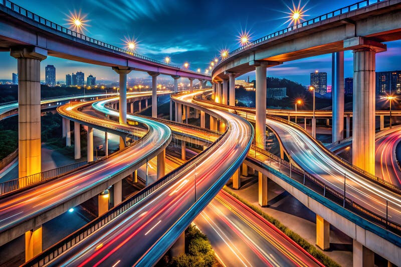 Multi-Level Highways with Glowing Guide Lights and Monolithic ...