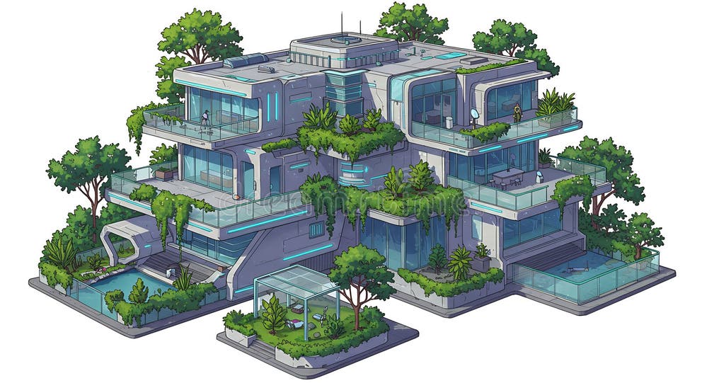 Futuristic Multi-level Mansion with a Sleek, Modern Design Surrounded ...