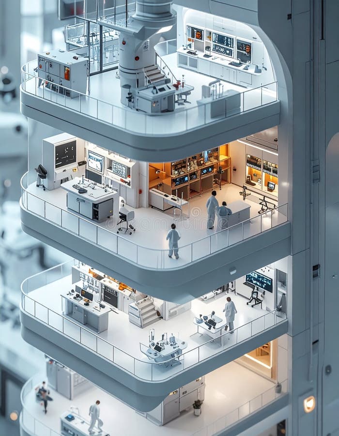 Futuristic Multi-Level Science Laboratory Stock Illustration - Illustration of experiment, white ...