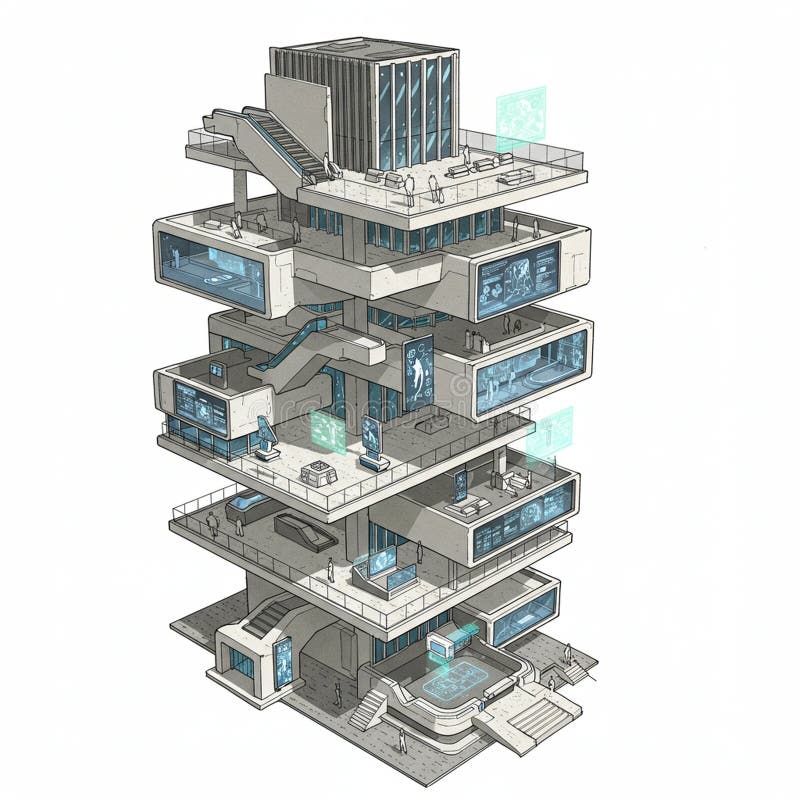 Futuristic Multi-level Structure Featuring Cantilevered Floors and ...