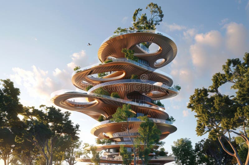 A Futuristic, Multi-level Structure with Rotating Sections and Gardens ...
