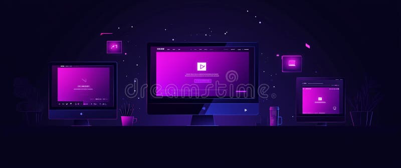 Futuristic Multi-Screen Computer Setup with Cyber Aesthetic Stock ...