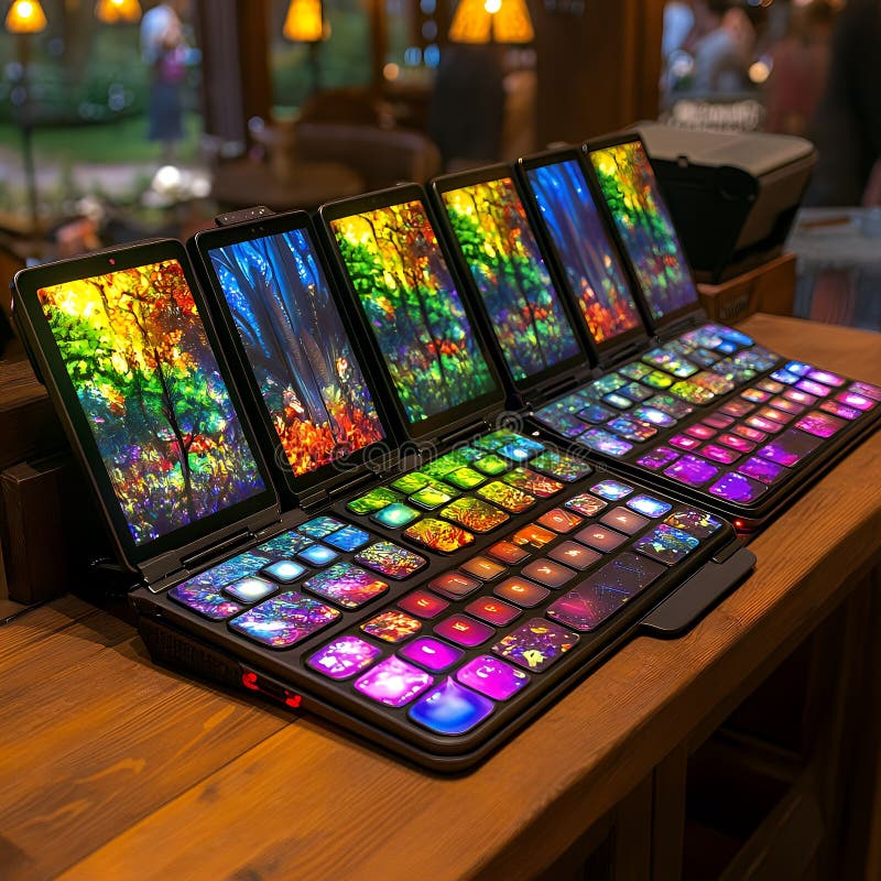 Futuristic Multiscreen Device with a Colorful Keyboard Stock ...
