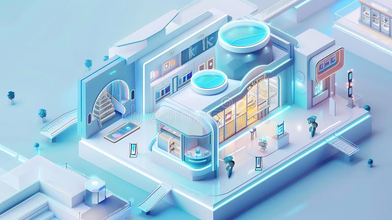 Futuristic Multistore Exhibition in Isometric 3D Composition Stock ...