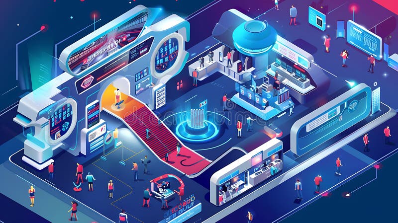 Futuristic Multistore Exhibition in Isometric 3D Composition Stock ...