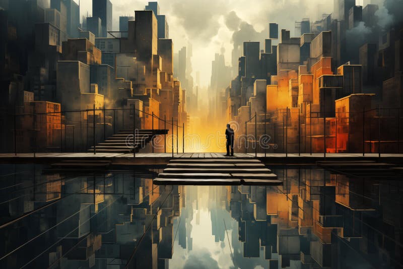 Futuristic Multiverse World Concept. Downtown with Skyscrapers Skyline ...