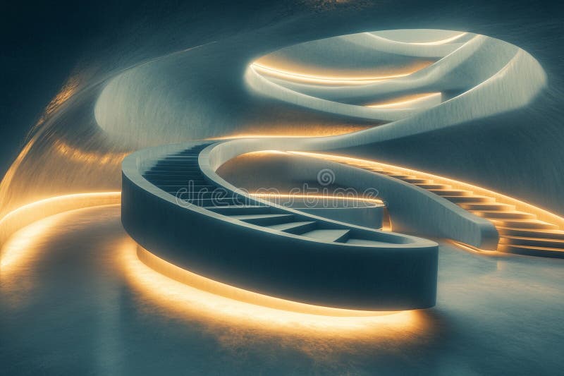 Futuristic Museum Showcasing Symmetrical Spiraling Ramps Illuminated by ...