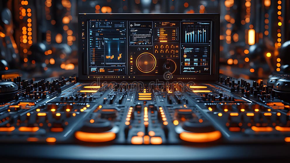Futuristic Music Production Studio Control Panel with Glowing Interface ...