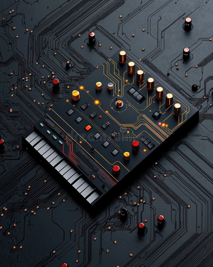 Futuristic Music Synthesizer on Circuitry Design Stock Illustration ...