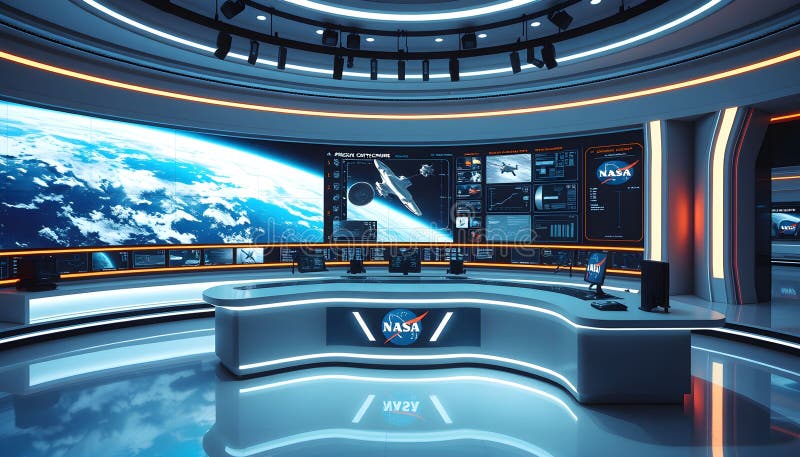 Futuristic NASA Mission Control Center: a 3D Render of a High-Tech ...